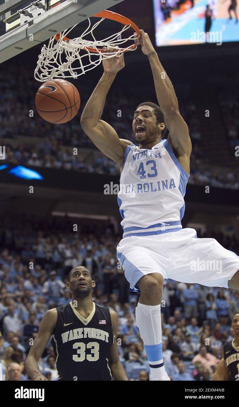 North Carolina's James Michael McAdoo (43) dunks over Wake Forest's ...