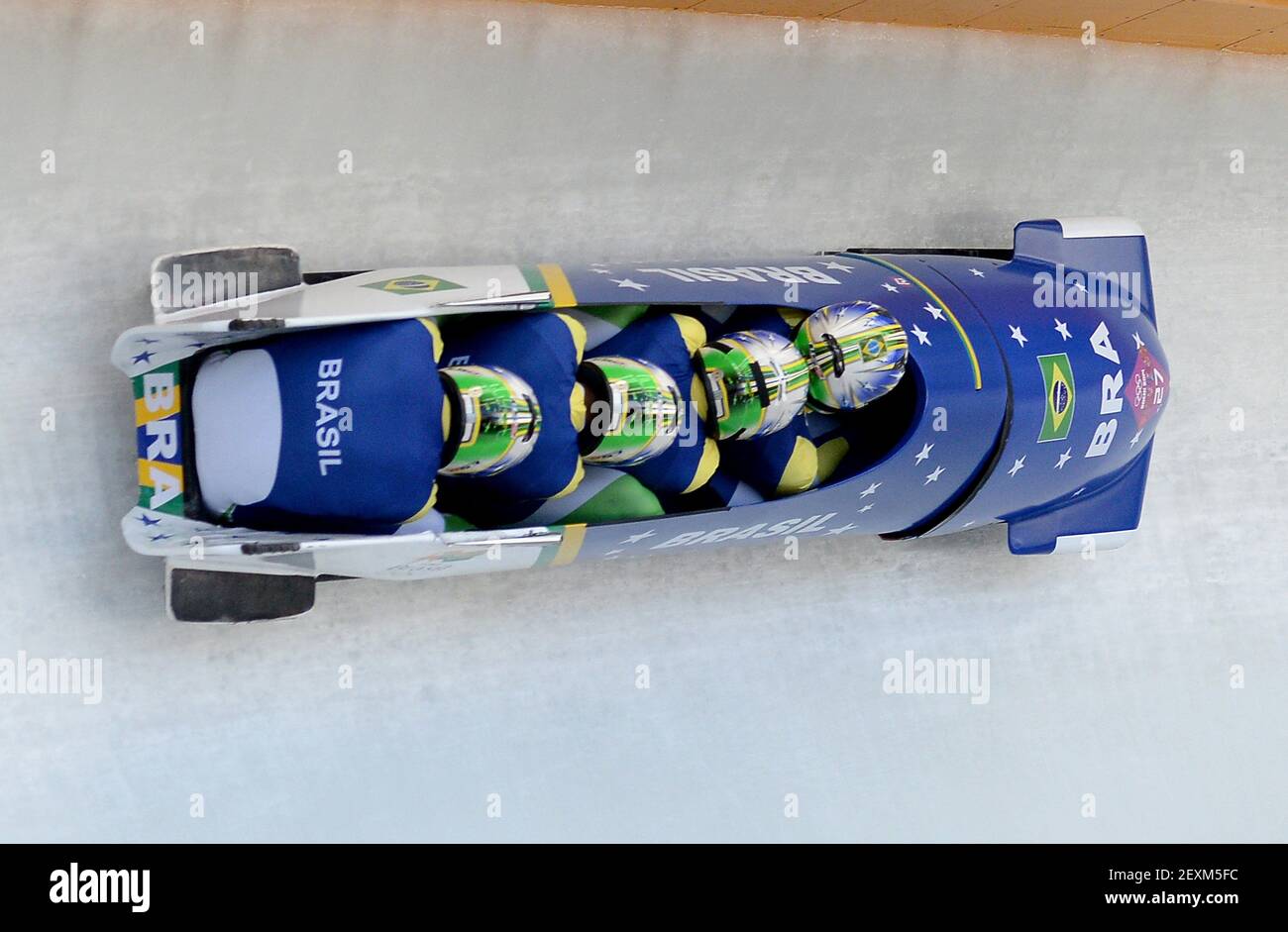 The Brazil 1 bobsled competes during the third heat of the four-man ...