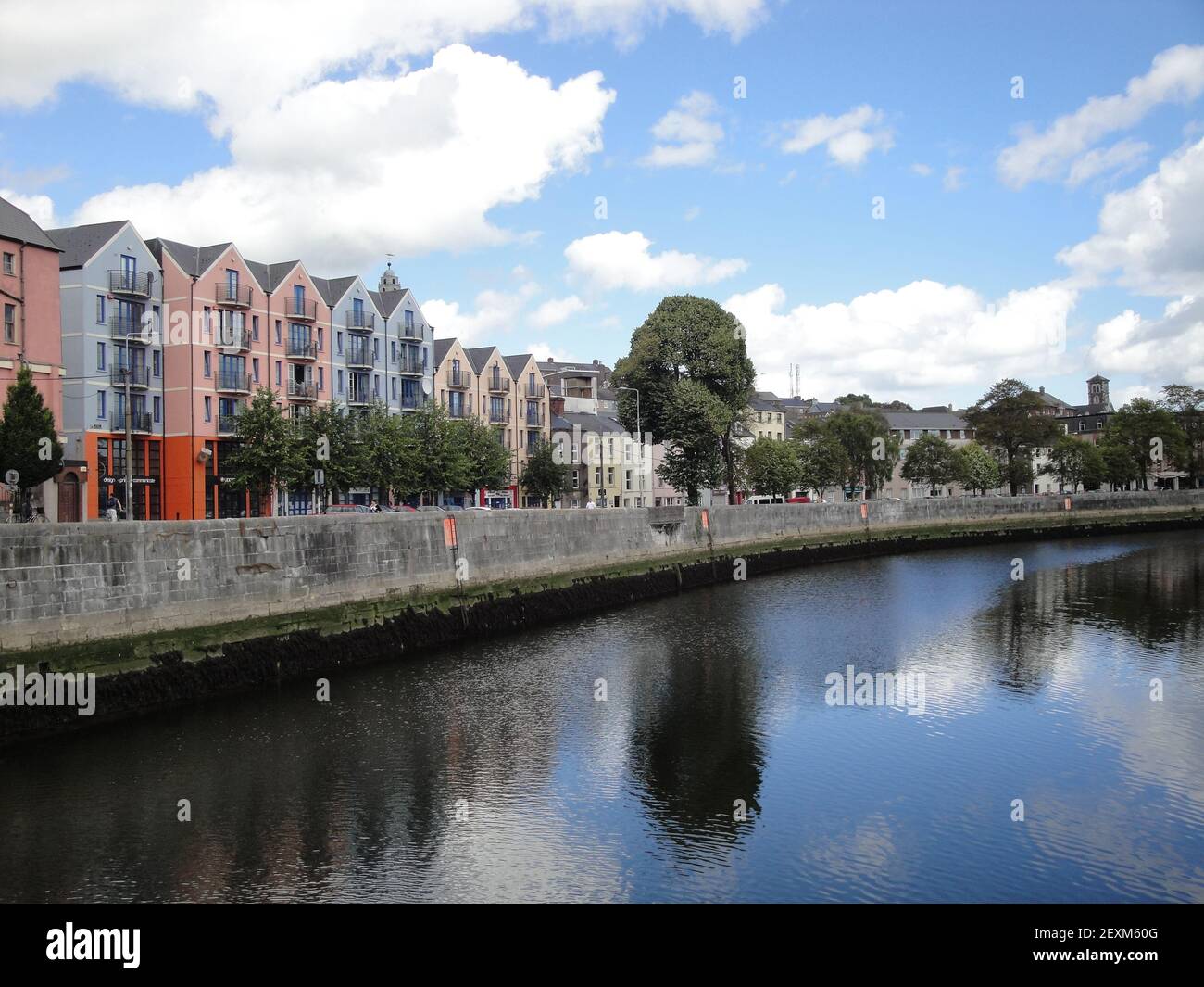 Popes Quay at Lee River, Cork, Ireland. Impressive promenade with ...