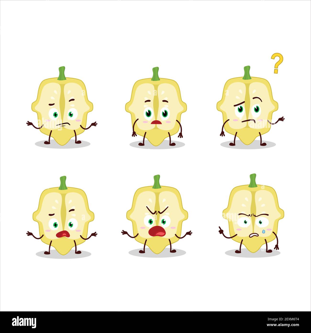 Cartoon character of slice of patisson with what expression. Vector ...