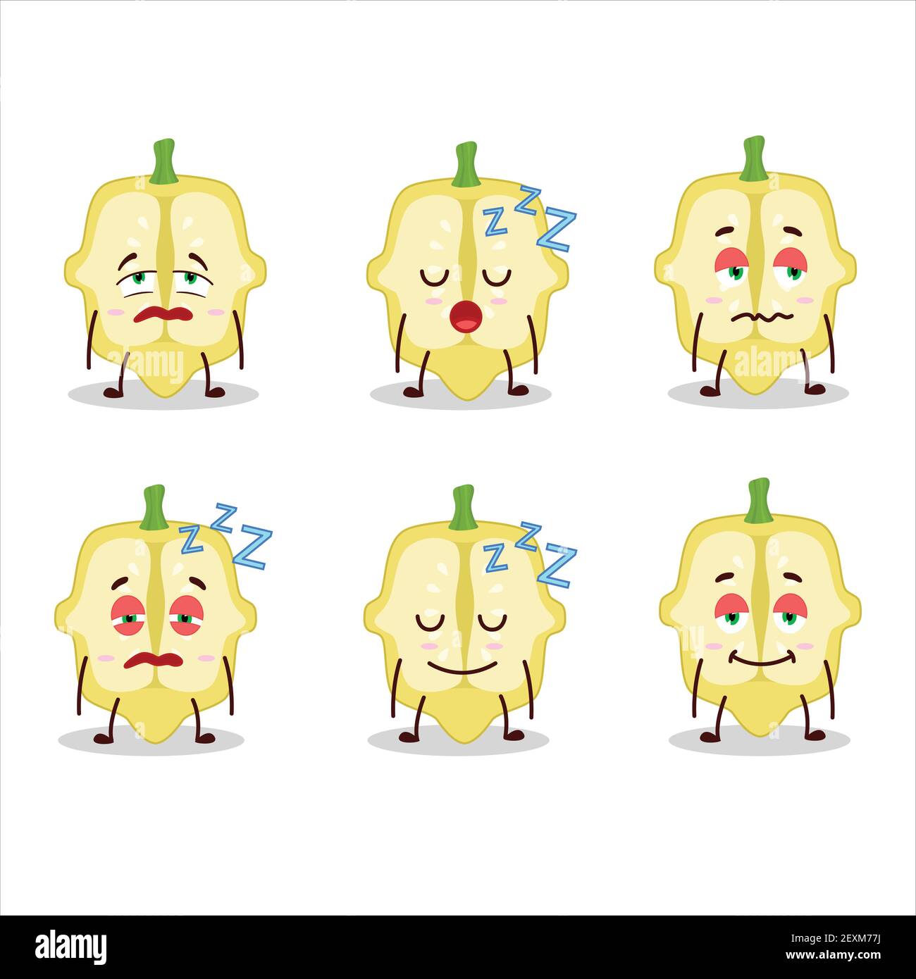 Cartoon character of slice of patisson with sleepy expression. Vector ...
