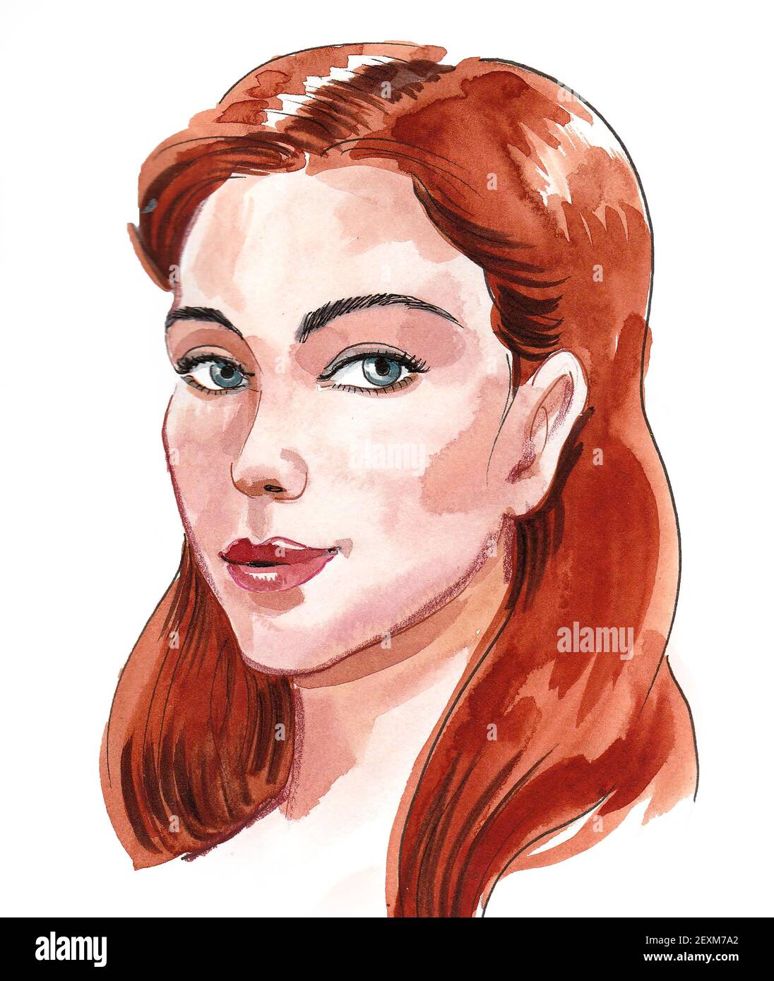 Pretty blonde woman. Ink and watercolor drawing Stock Photo - Alamy