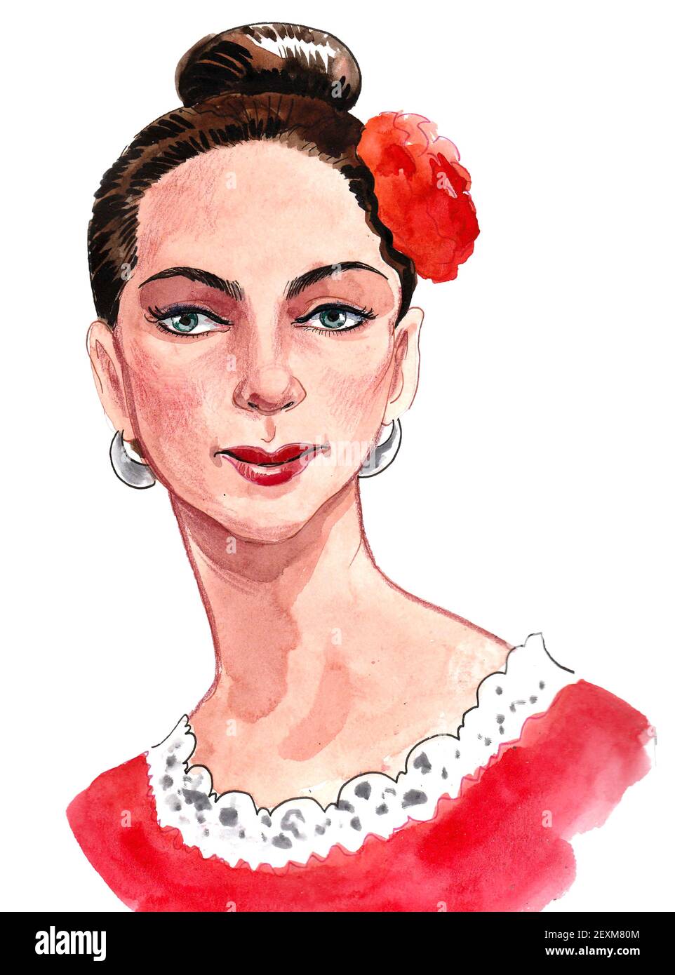 Beautiful Flamenco dancer. Ink and watercolor drawing Stock Photo - Alamy