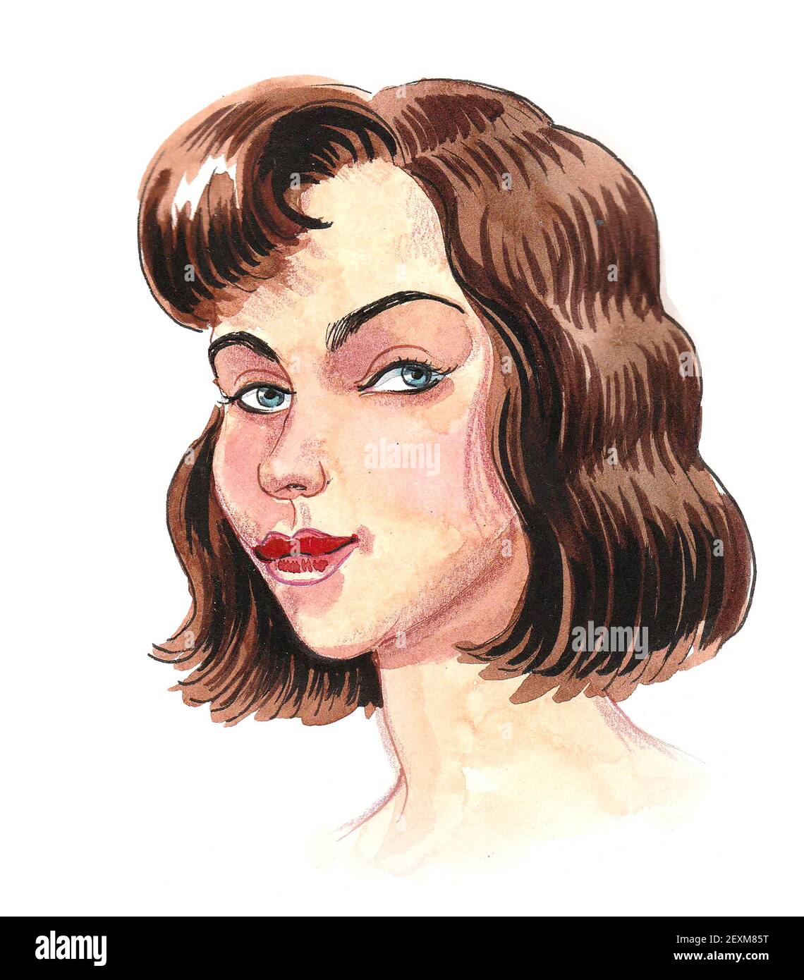 Pretty woman face. Ink and watercolor drawing Stock Photo - Alamy
