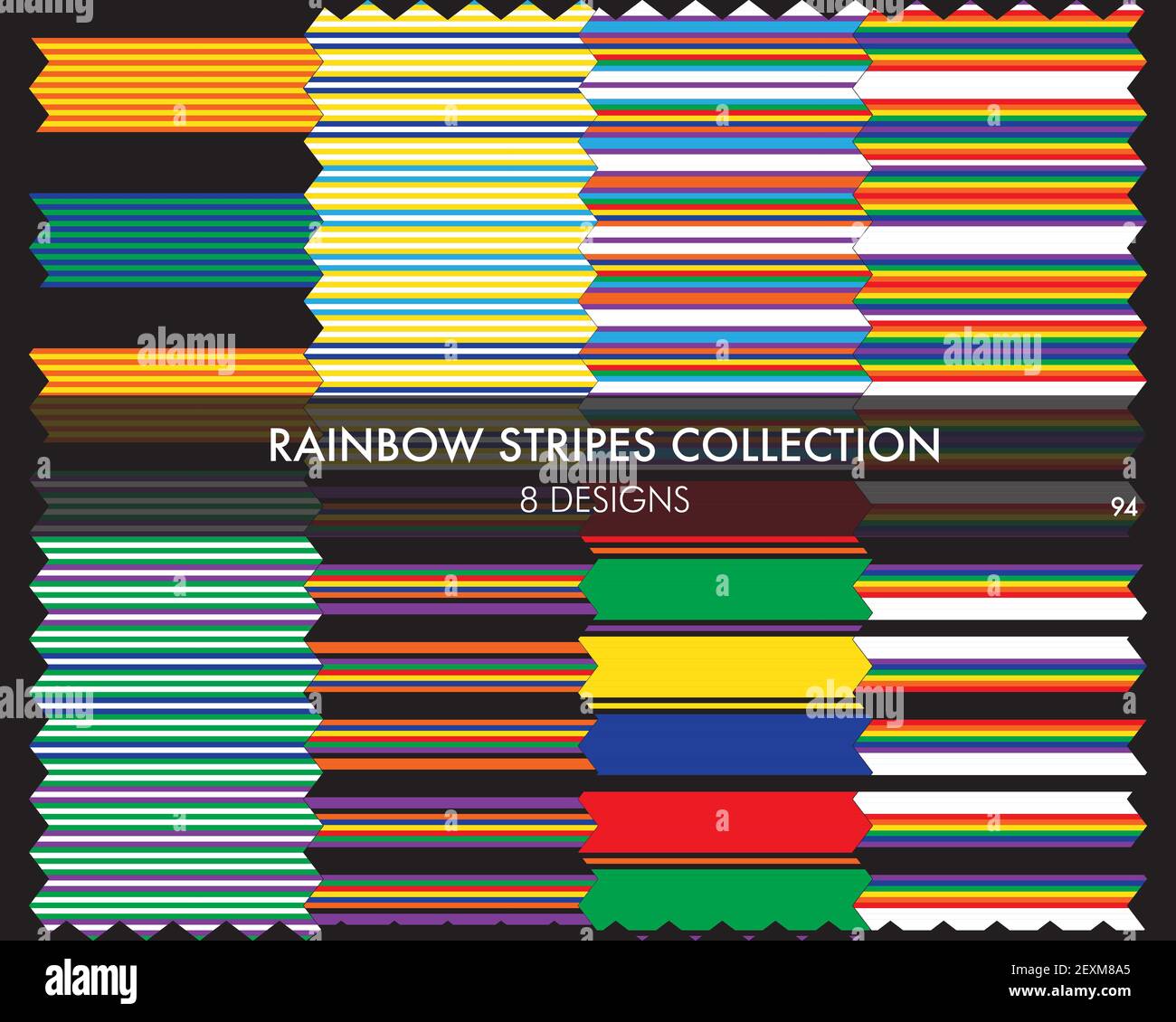 Rainbow striped seamless pattern collection includes 8 design swatches ...
