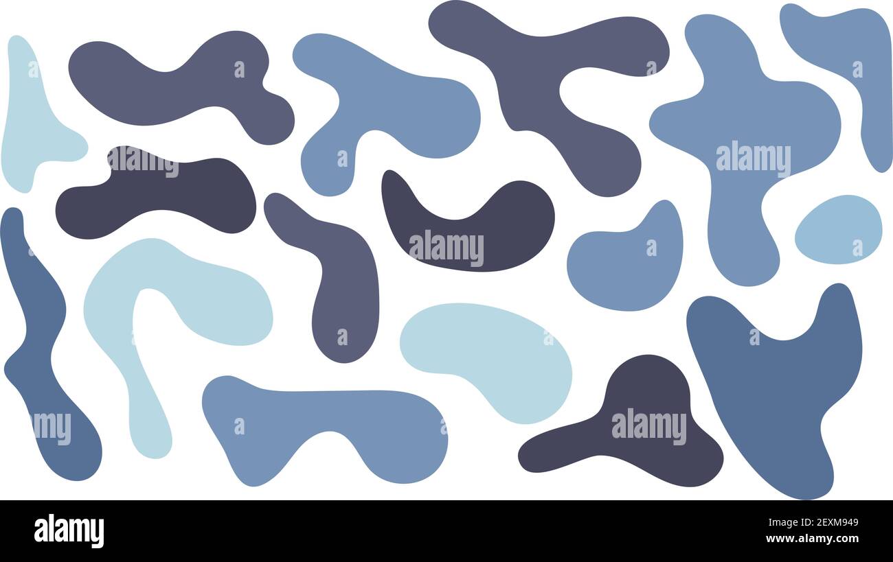 Blue irregular blob, set of abstract organic shapes. Abstract irregular random blobs. Simple ...