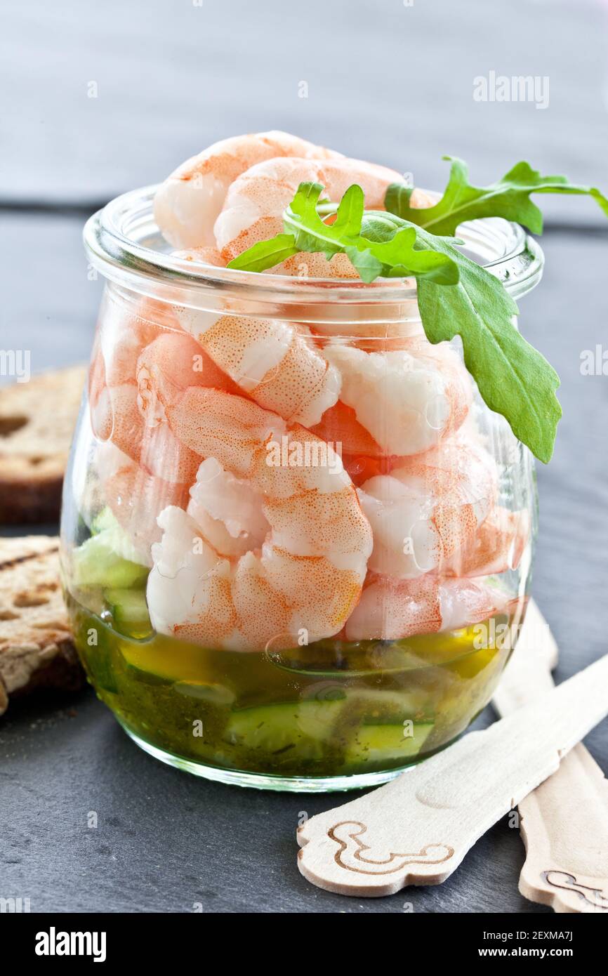 Shrimp salad in a preserving jar Stock Photo - Alamy