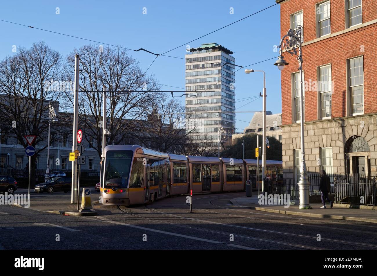 DUBLIN, IRELAND - Jan 15, 2020: The Luas electric modern tram at the ...