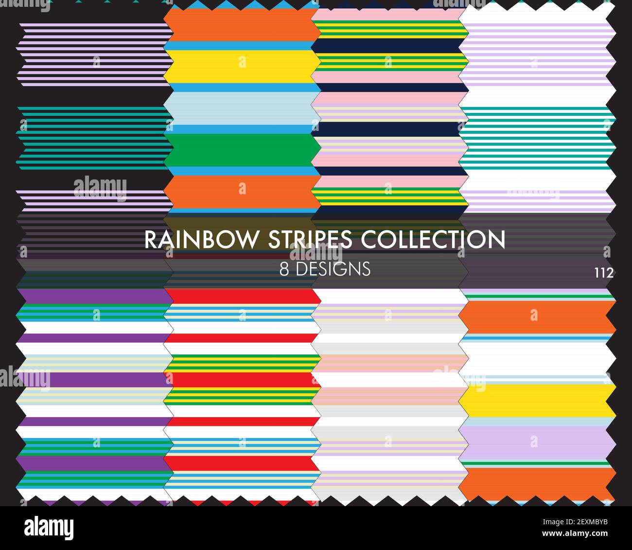 Rainbow striped seamless pattern collection includes 8 design swatches ...