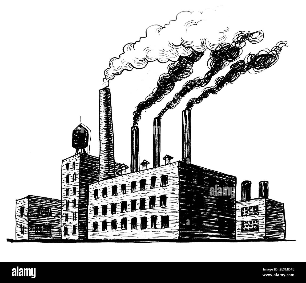 Old factory. Ink black and white drawing Stock Photo - Alamy