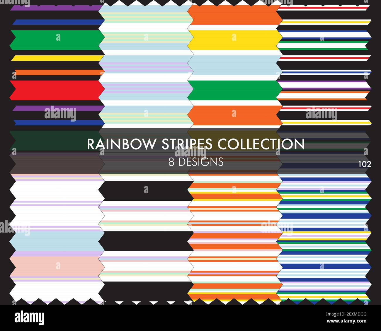 Rainbow striped seamless pattern collection includes 8 design swatches ...