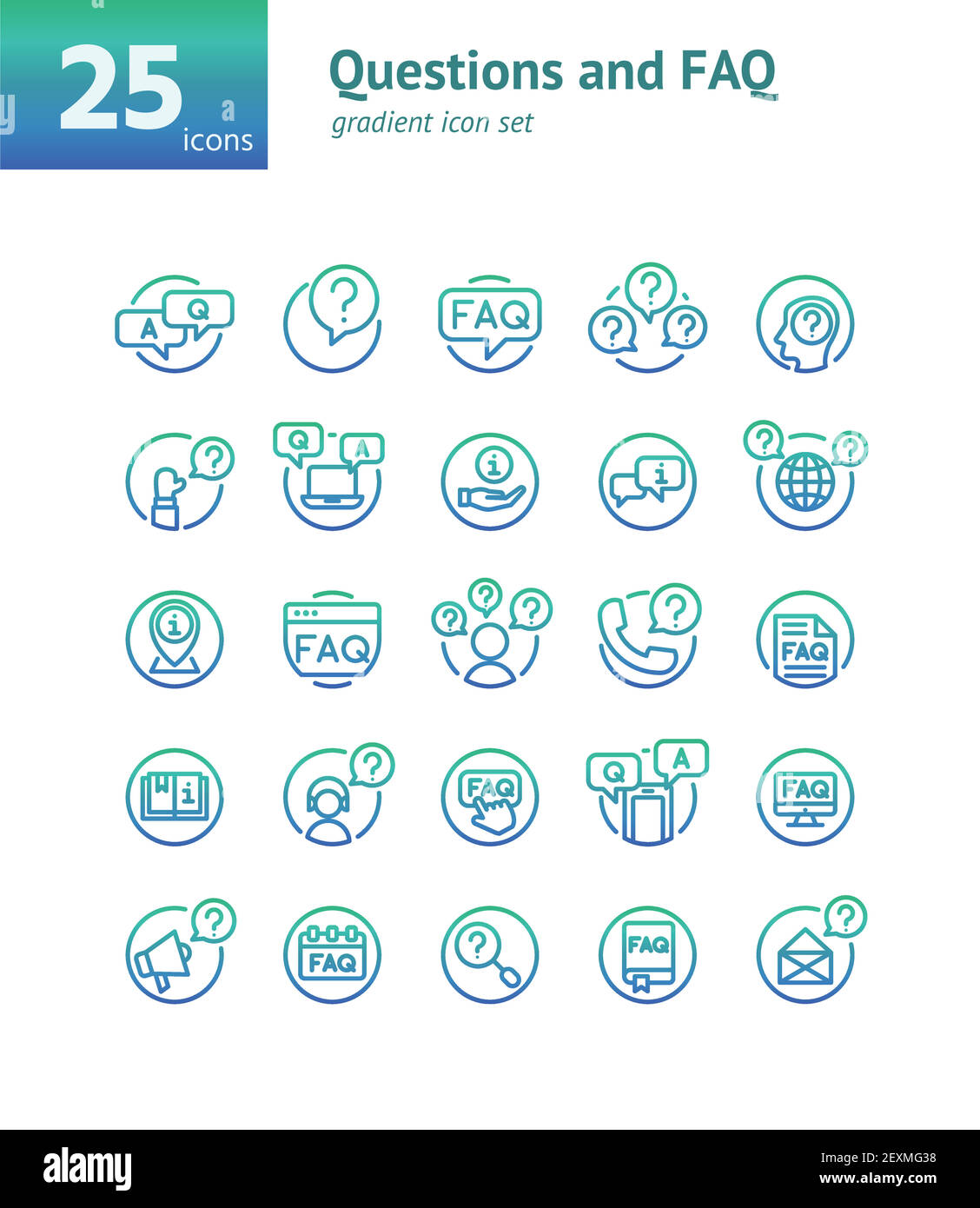 Questions and FAQ gradient icon set. Vector and Illustration Stock ...