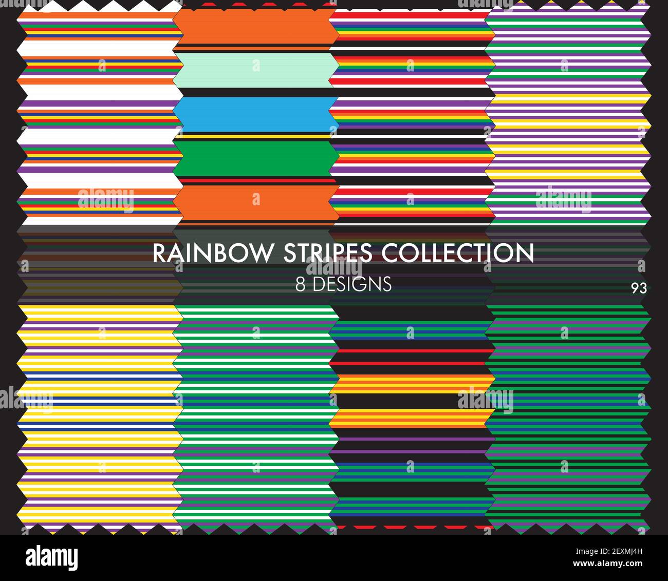 Rainbow striped seamless pattern collection includes 8 design swatches ...