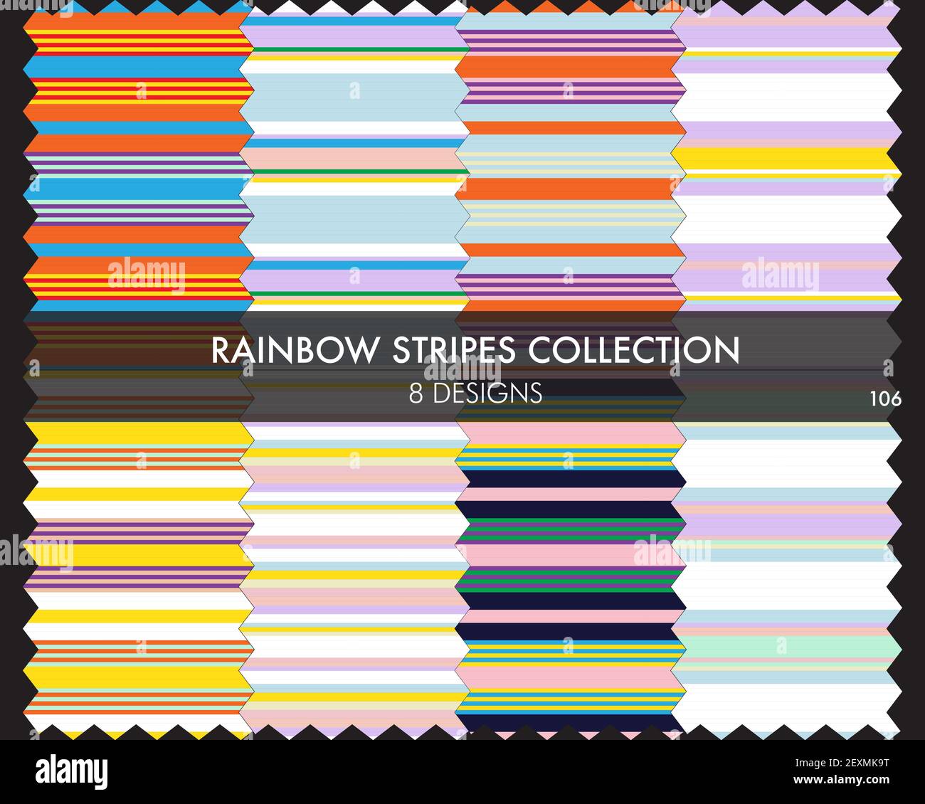 Rainbow striped seamless pattern collection includes 8 design swatches ...