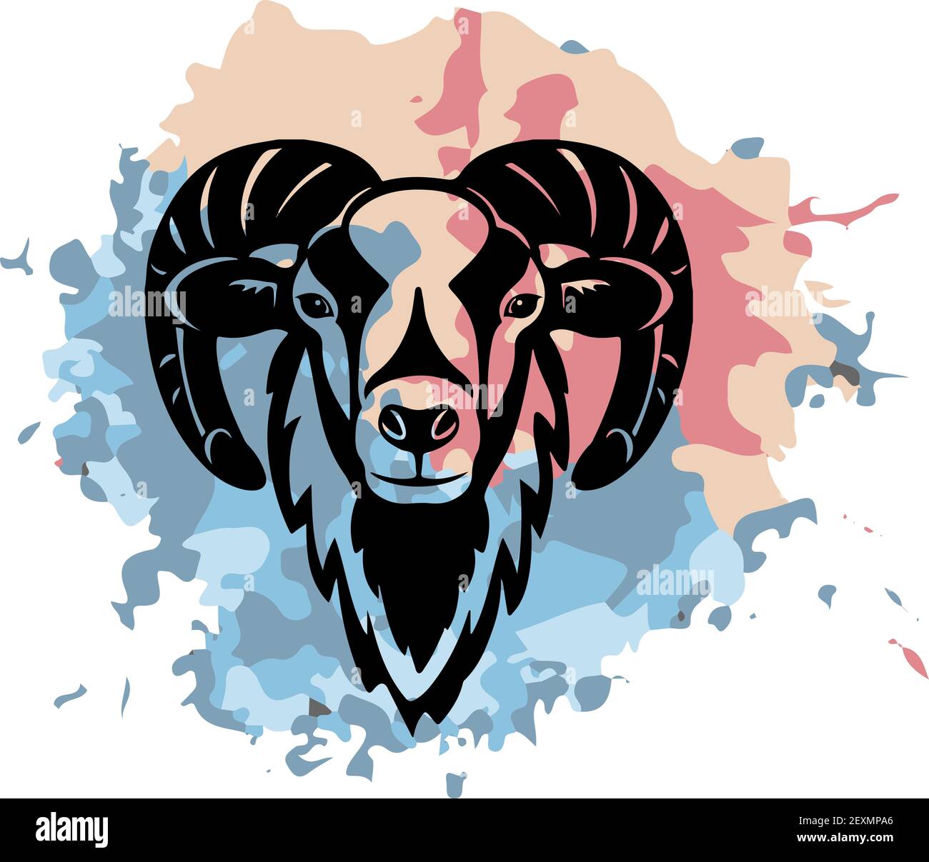 An illustration of an outline of a sheep with big and sharp horns on ...