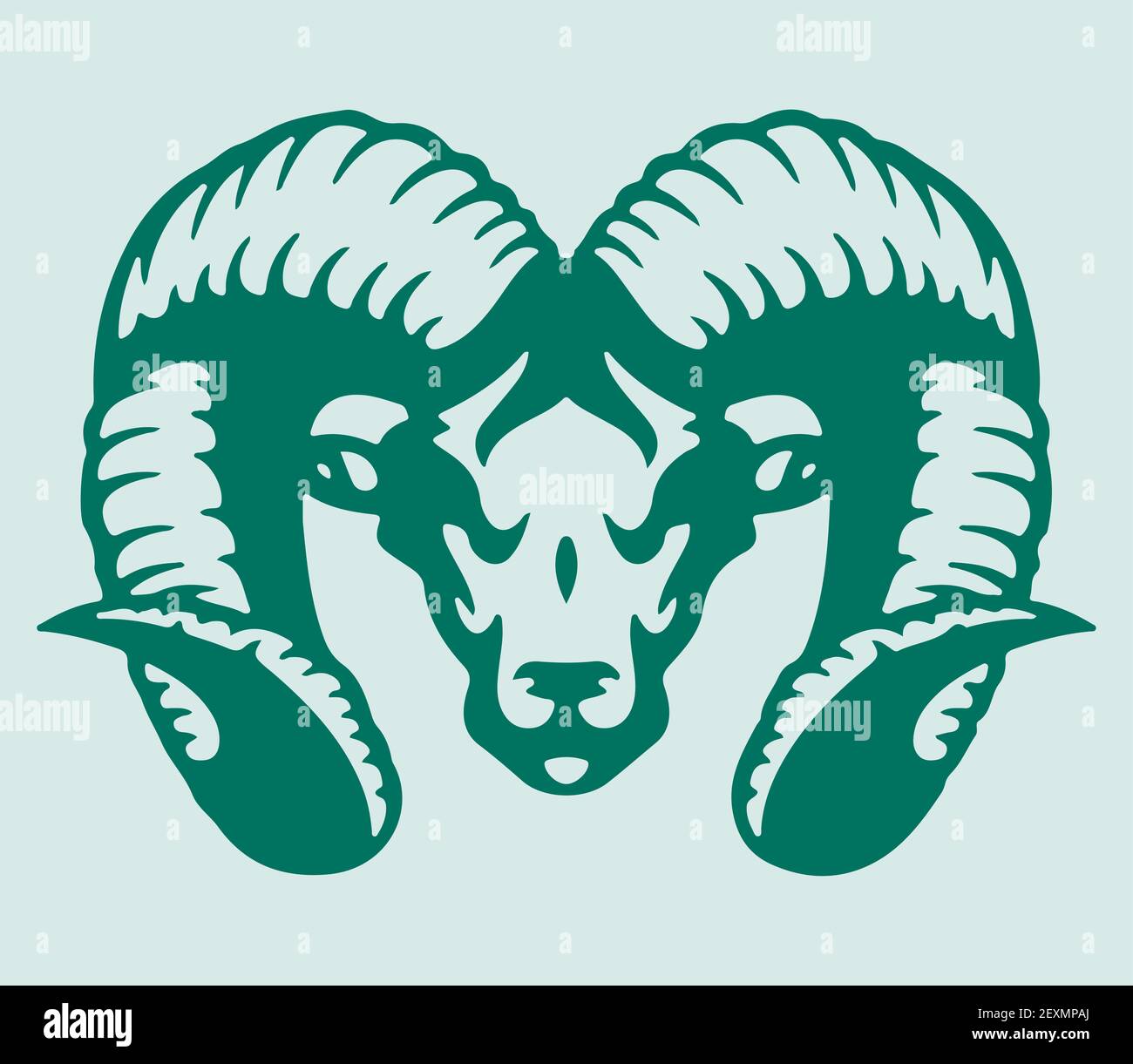 An illustration of a green outline of a sheep with big and sharp horns ...
