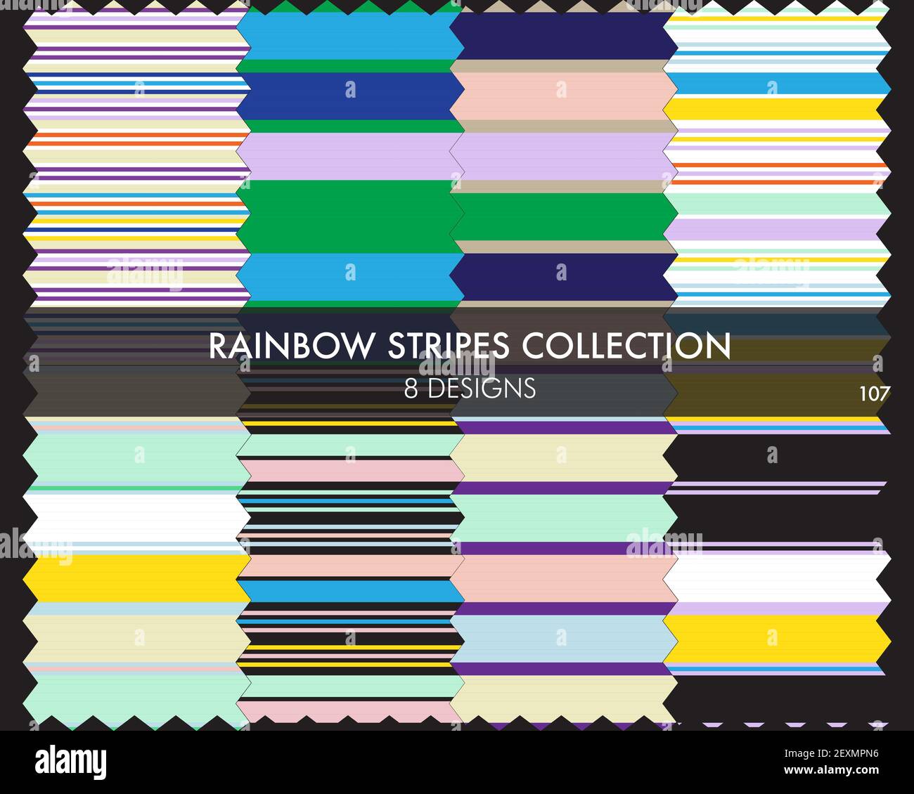 Rainbow striped seamless pattern collection includes 8 design swatches ...