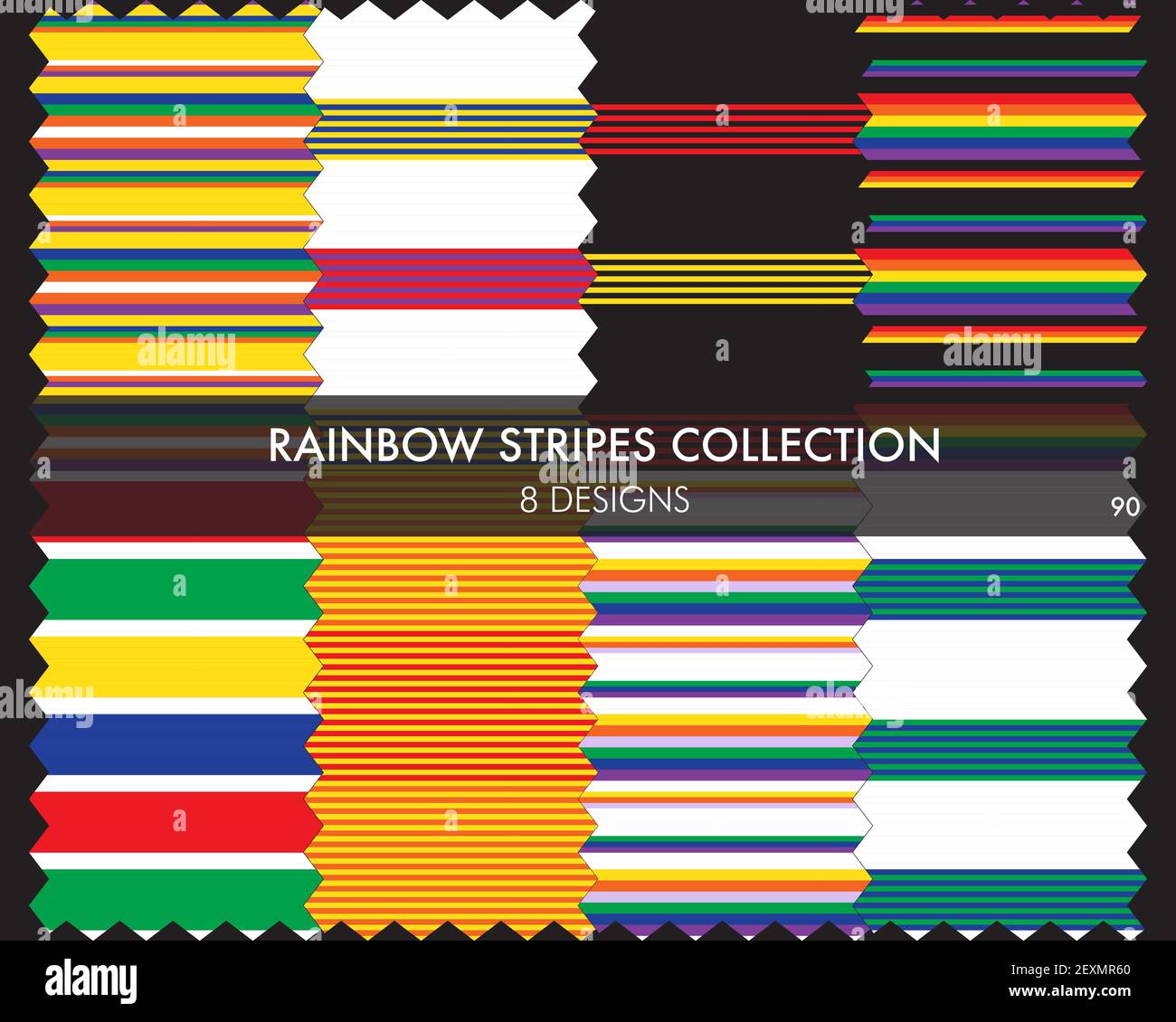 Rainbow striped seamless pattern collection includes 8 design swatches ...