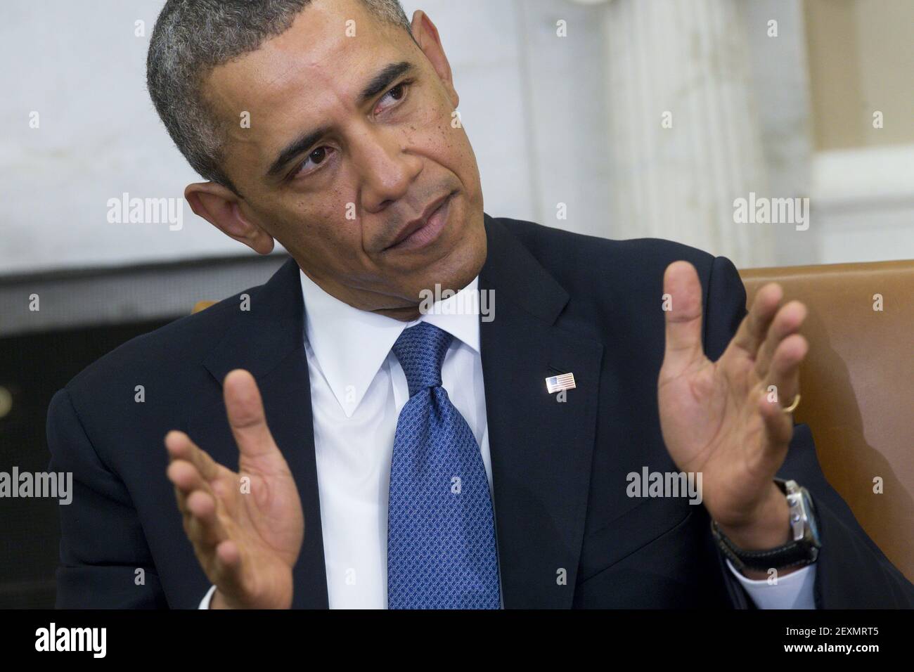 U.S. President Barack Obama speaks while meeting with Benjamin ...
