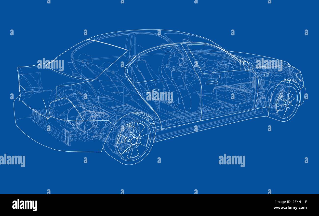 Electric Car With Chassis. Vector rendering of 3d Stock Vector Image ...