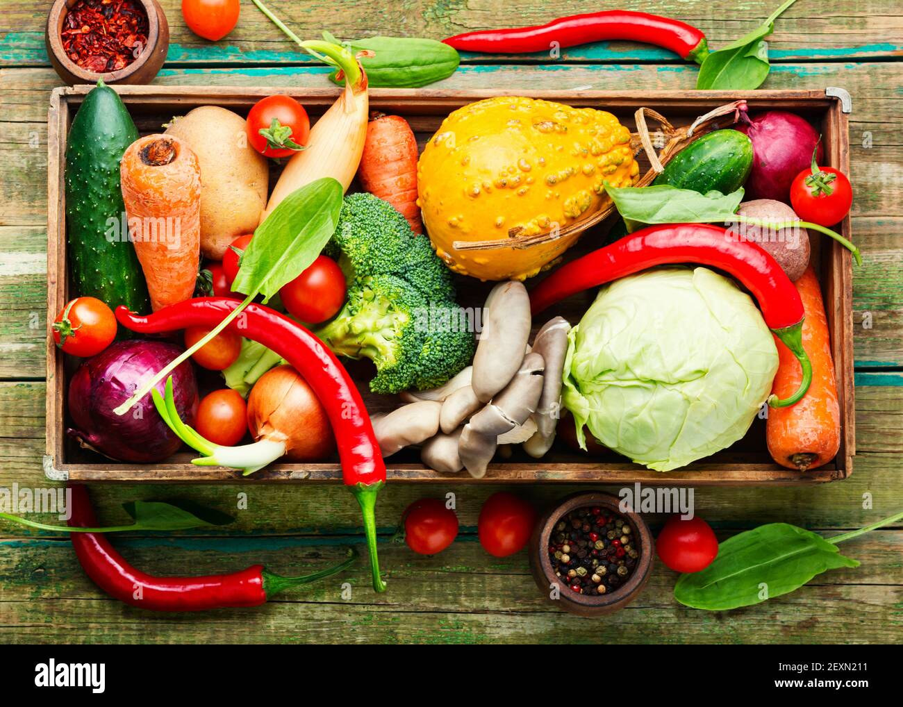 Fresh raw vegetables on the kitchen table.Healthy eating concept Stock ...
