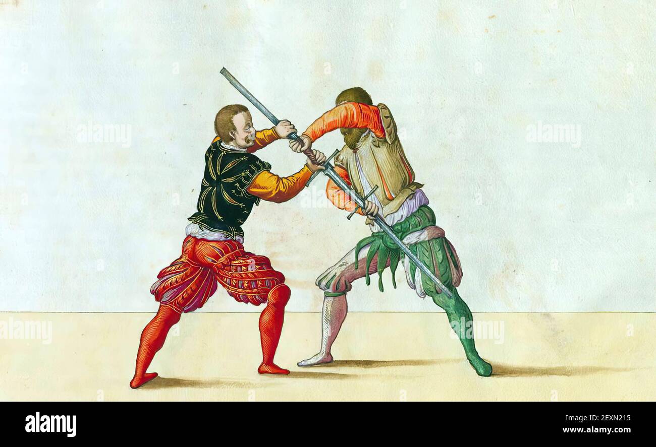 A historic 16th-century illustration of knights fighting Stock Photo ...