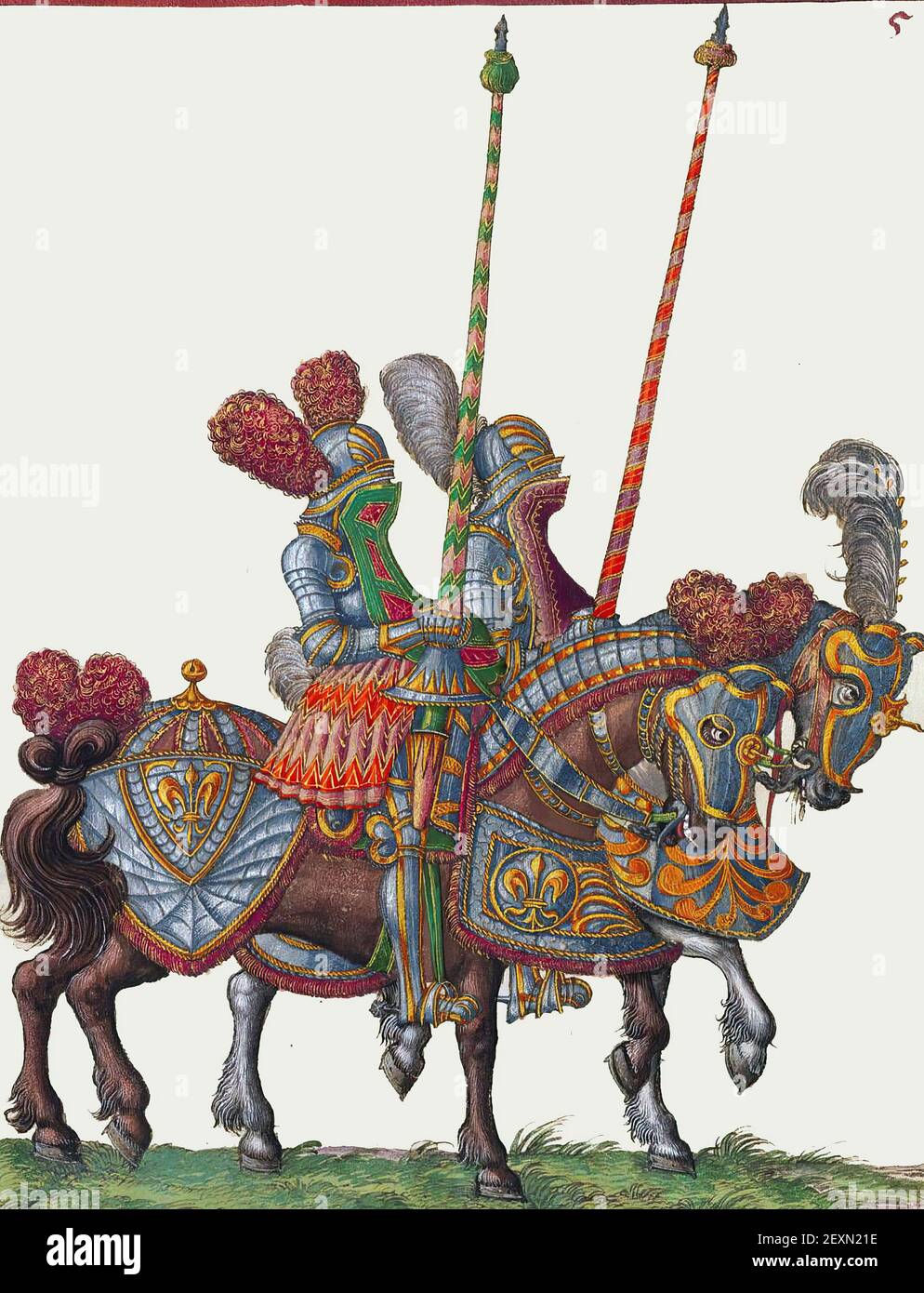 A historic 16th-century illustration of knights on horses Stock Photo ...