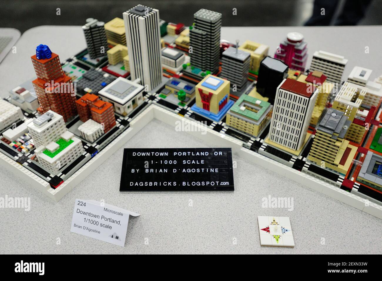 A Lego 1-1000 scale model of downtown Portland on display at the Bricks ...