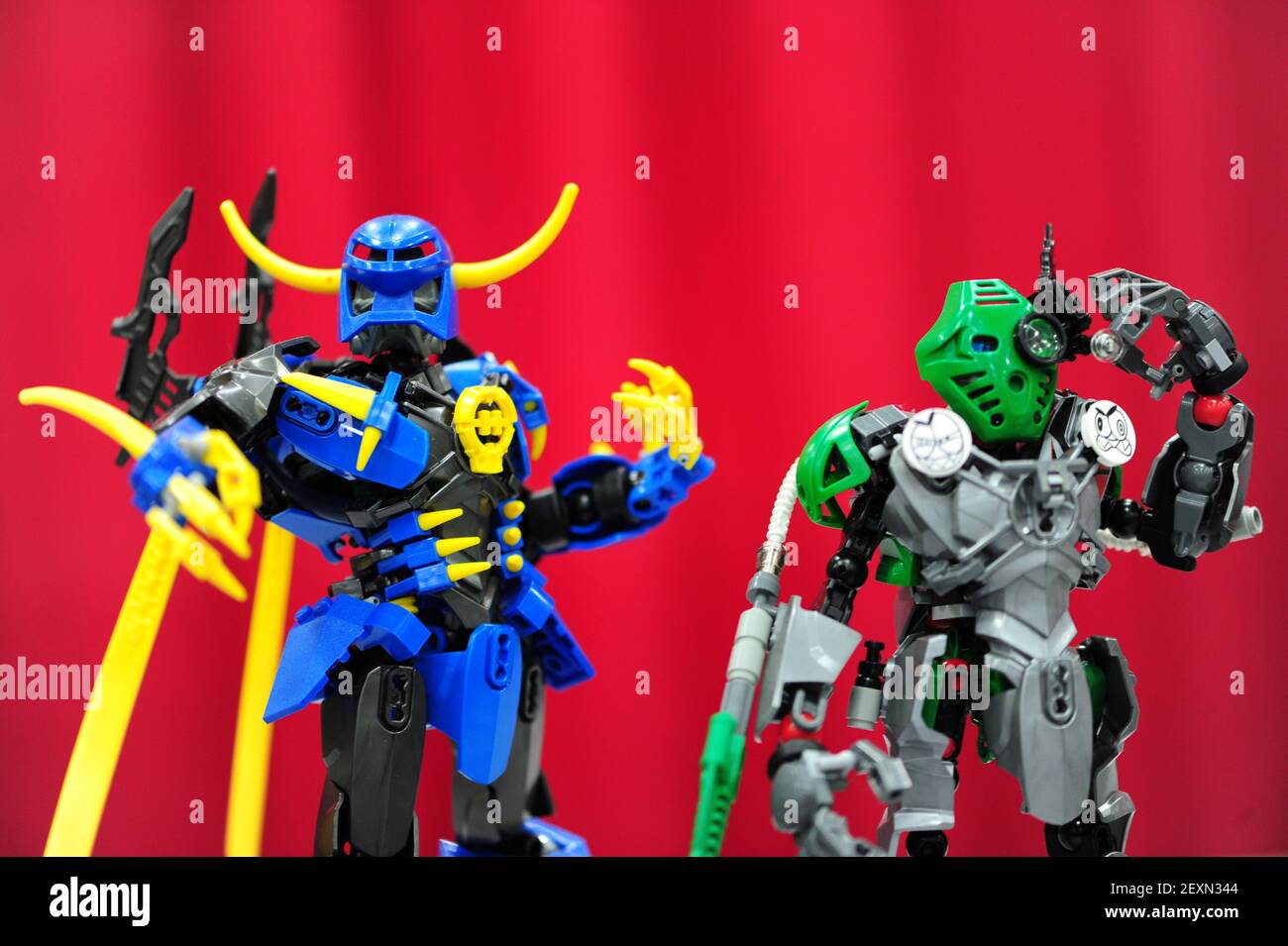 Janus and Arkov Lego Bionicle figures on display at the Bricks Cascade convention in Portland ...