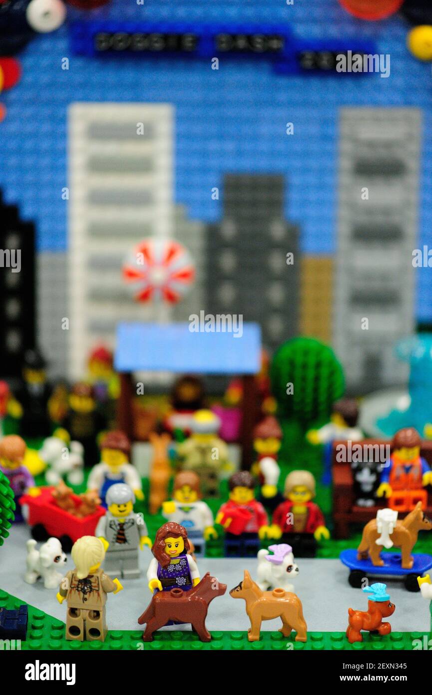 A Lego dog show on display at the Bricks Cascade convention in Portland ...