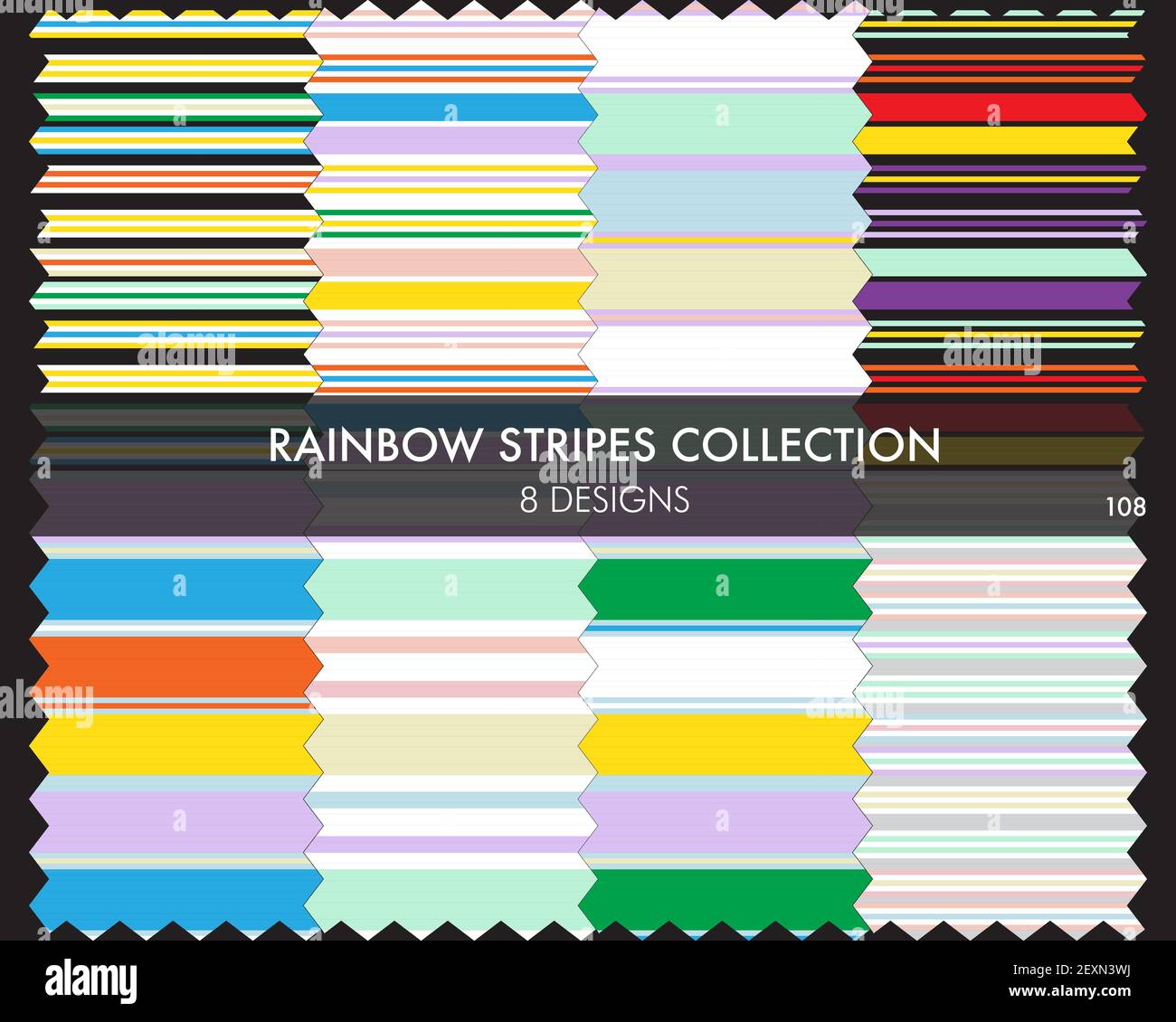 Rainbow striped seamless pattern collection includes 8 design swatches ...