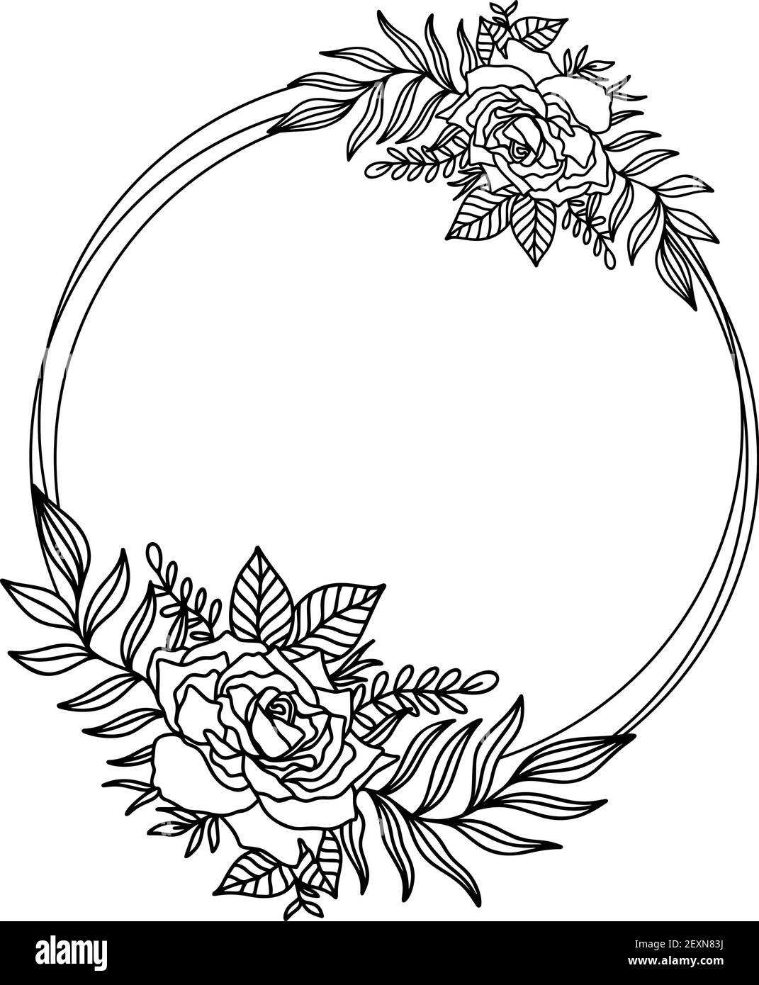 Flower frame outline double round.Floral circle border botanical ... Flower frame outline double round.Floral circle border botanical ...