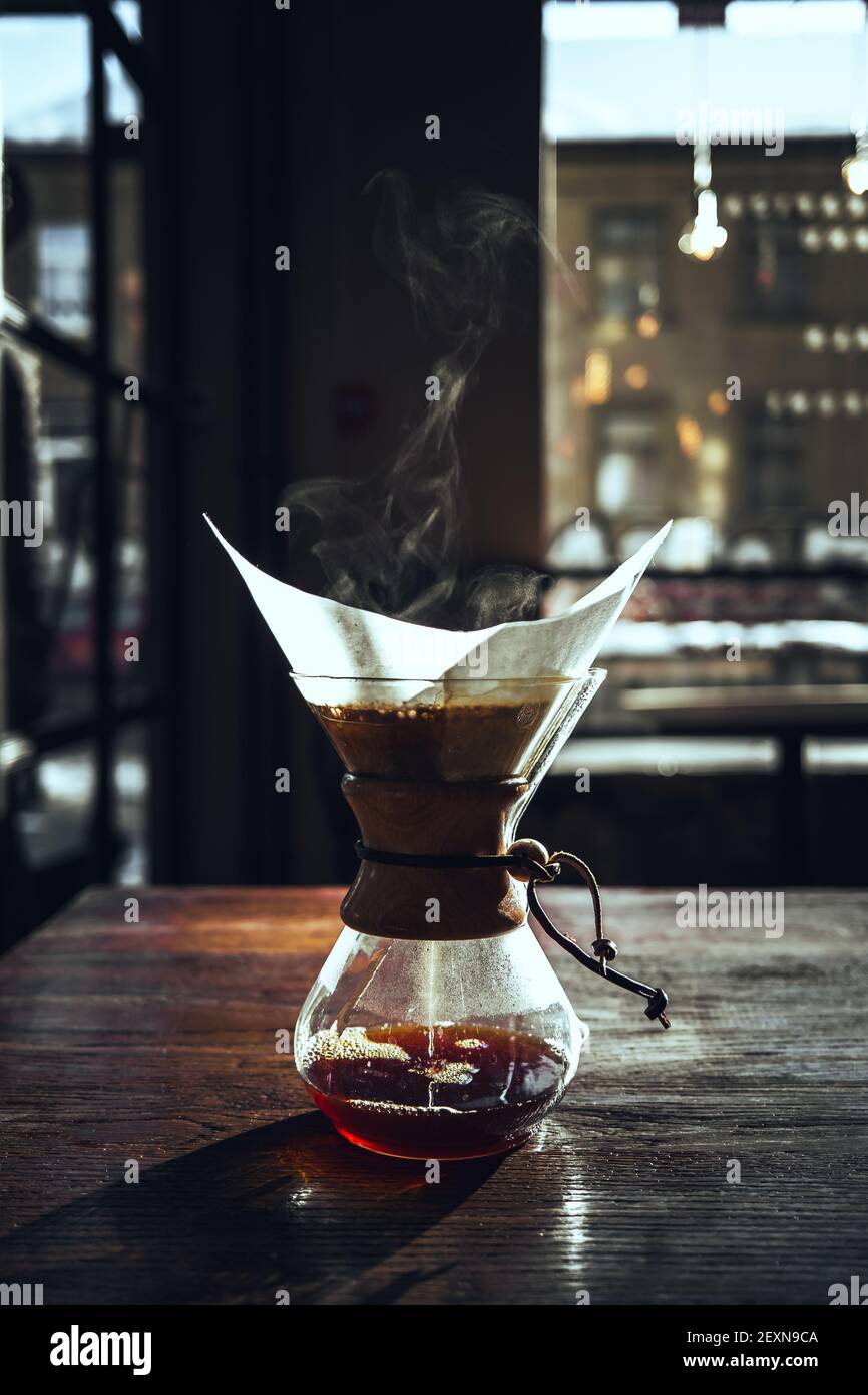 A closeup of filter coffee brewing process Stock Photo - Alamy