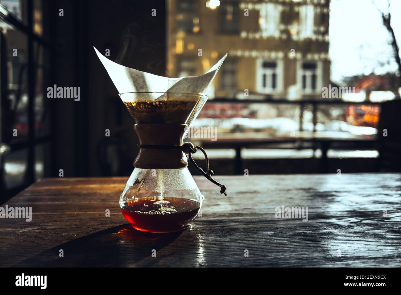 A closeup of filter coffee brewing process Stock Photo - Alamy
