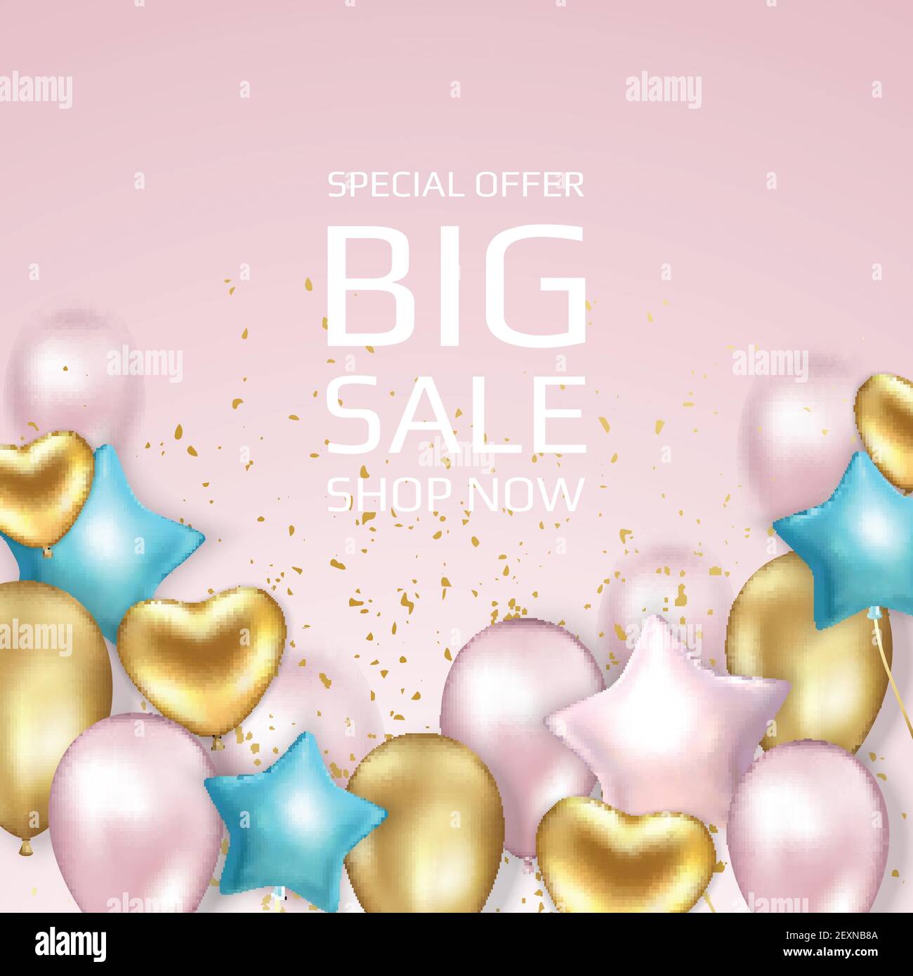 Sale banner design with helium balloons. Realistic decorative design ...