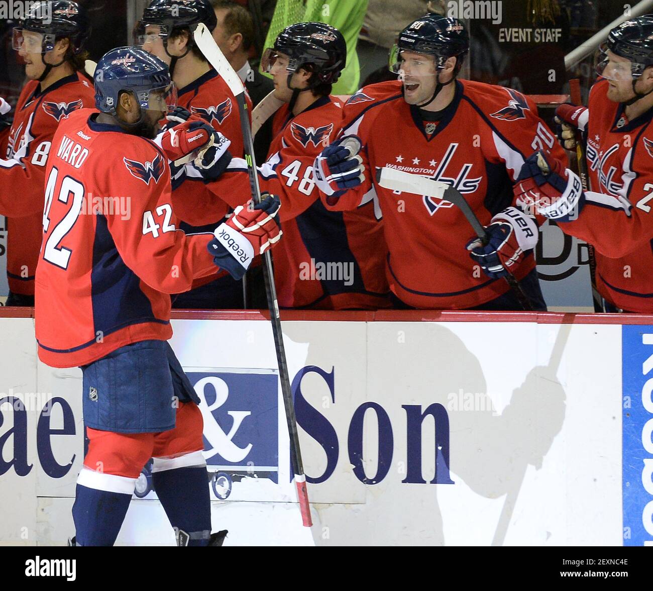 Washington Capitals right wing Joel Ward (42) celebrates with teammates ...
