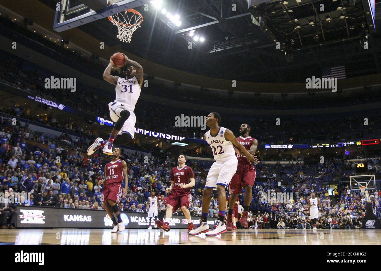 Kansas' Jamari Traylor goes up for a dunk against Eastern Kentucky ...