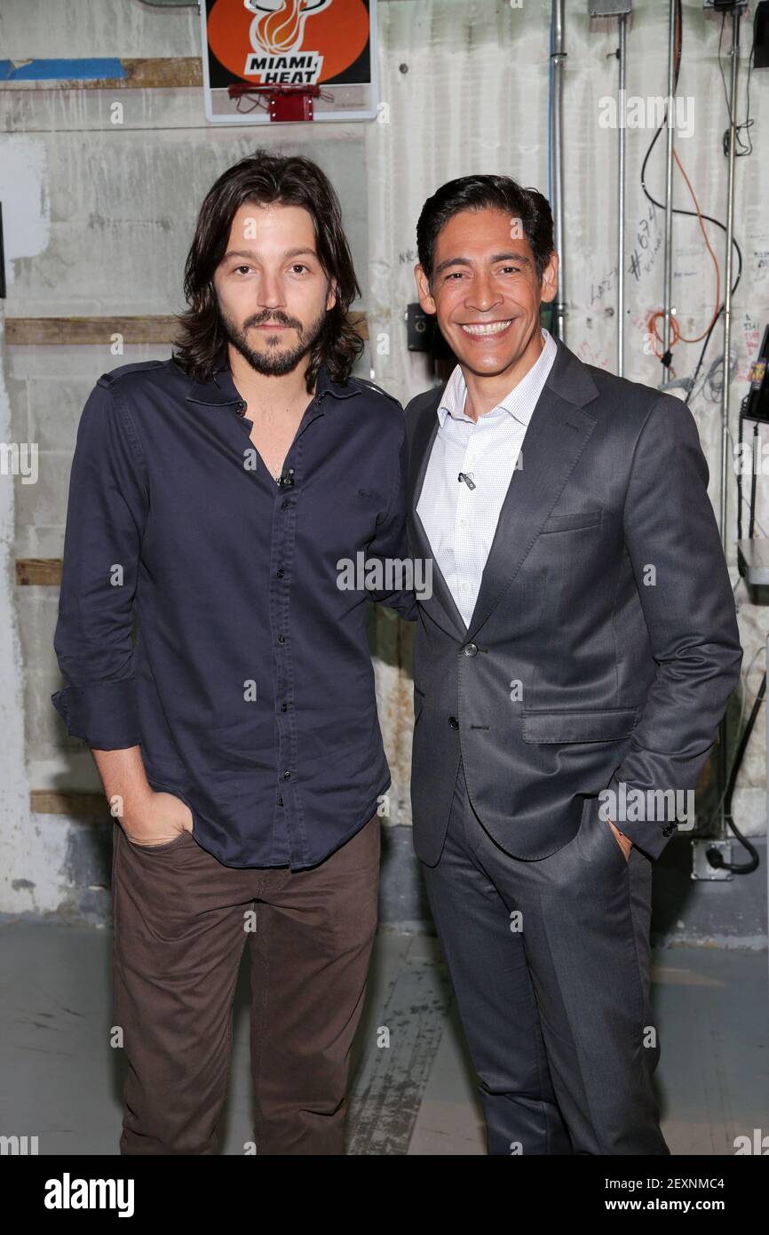 Diego Luna and Johnny Lozada are seen on the set of Despierta America ...