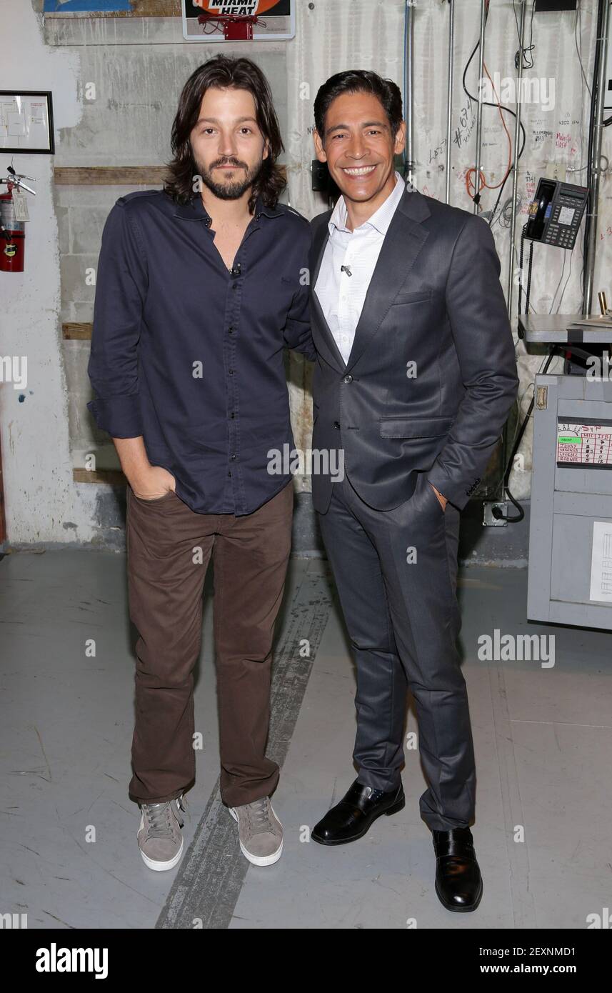 Diego Luna and Johnny Lozada are seen on the set of Despierta America ...