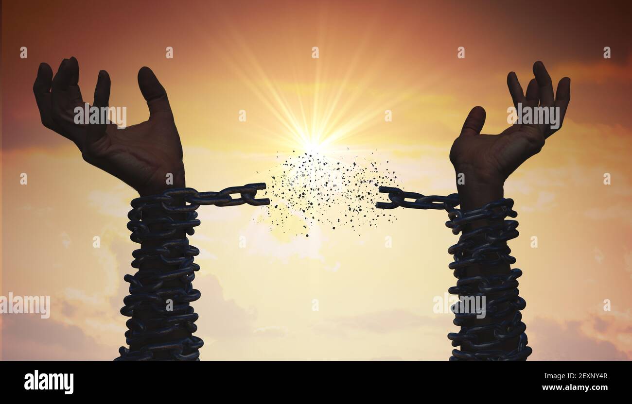 Man breaking chains hi-res stock photography and images - Alamy