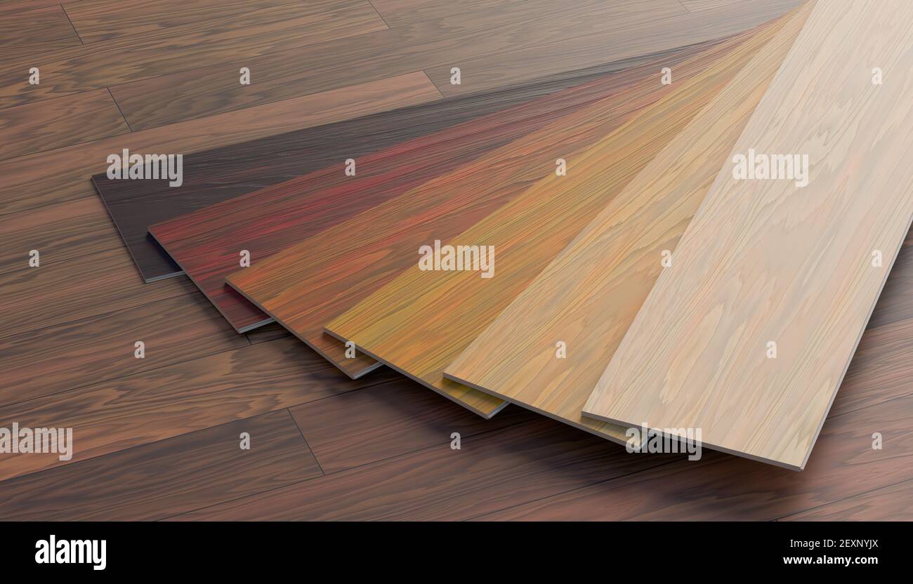 Color samples of wooden laminate floor. 3D rendered illustration Stock ...