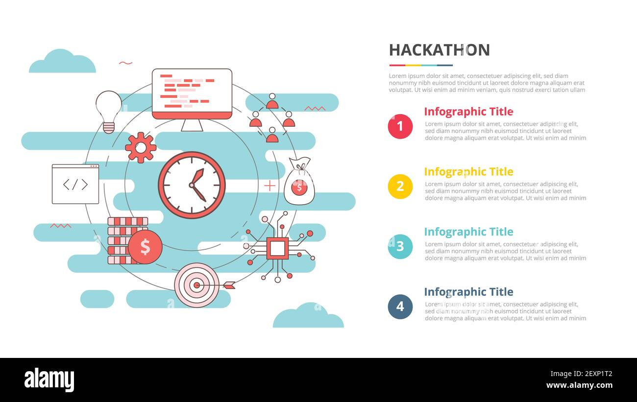 hackathon concept for infographic template banner with four point list ...