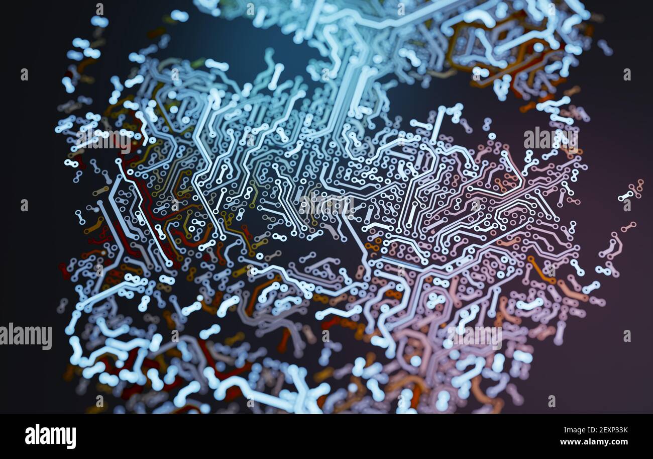 Electronic circuit in shape of a human face. Artificial intelligence ...