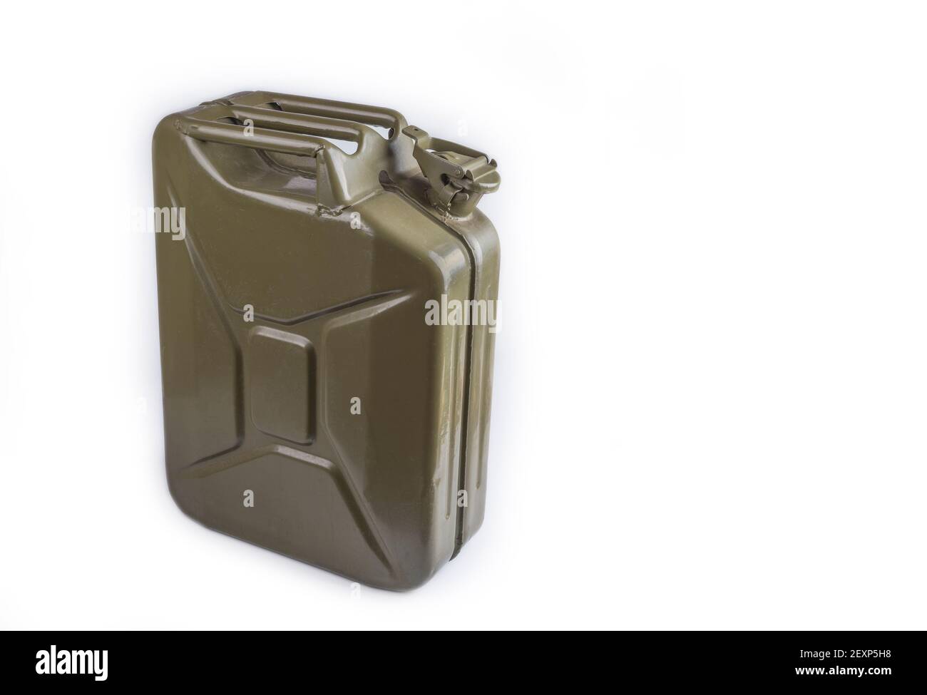 Green metal army canister on a white Stock Photo - Alamy