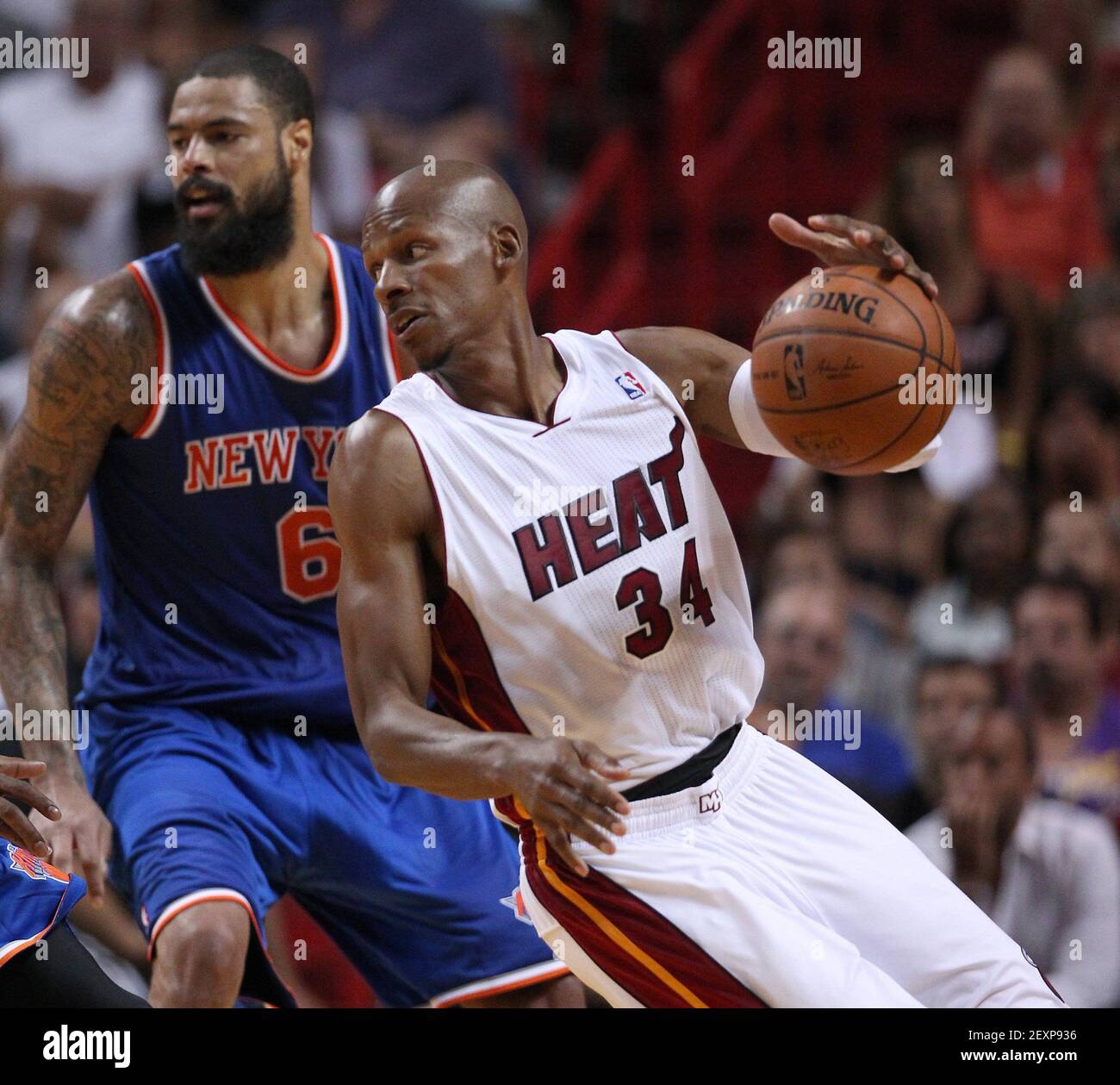 Miami Heat guard Ray Allen drives against New York Knicks center Tyson ...