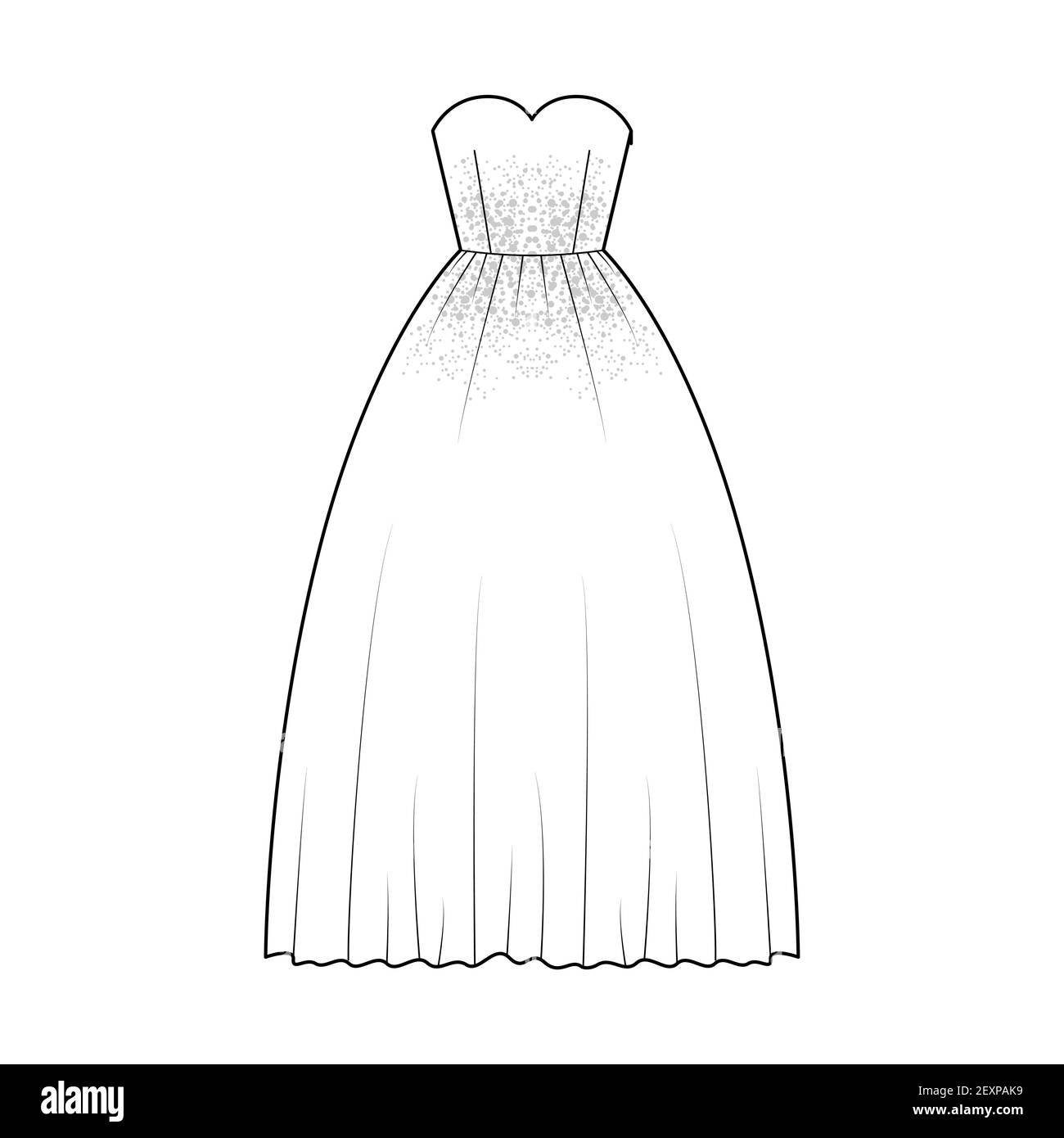 Crinoline dress technical fashion illustration with strapless ...