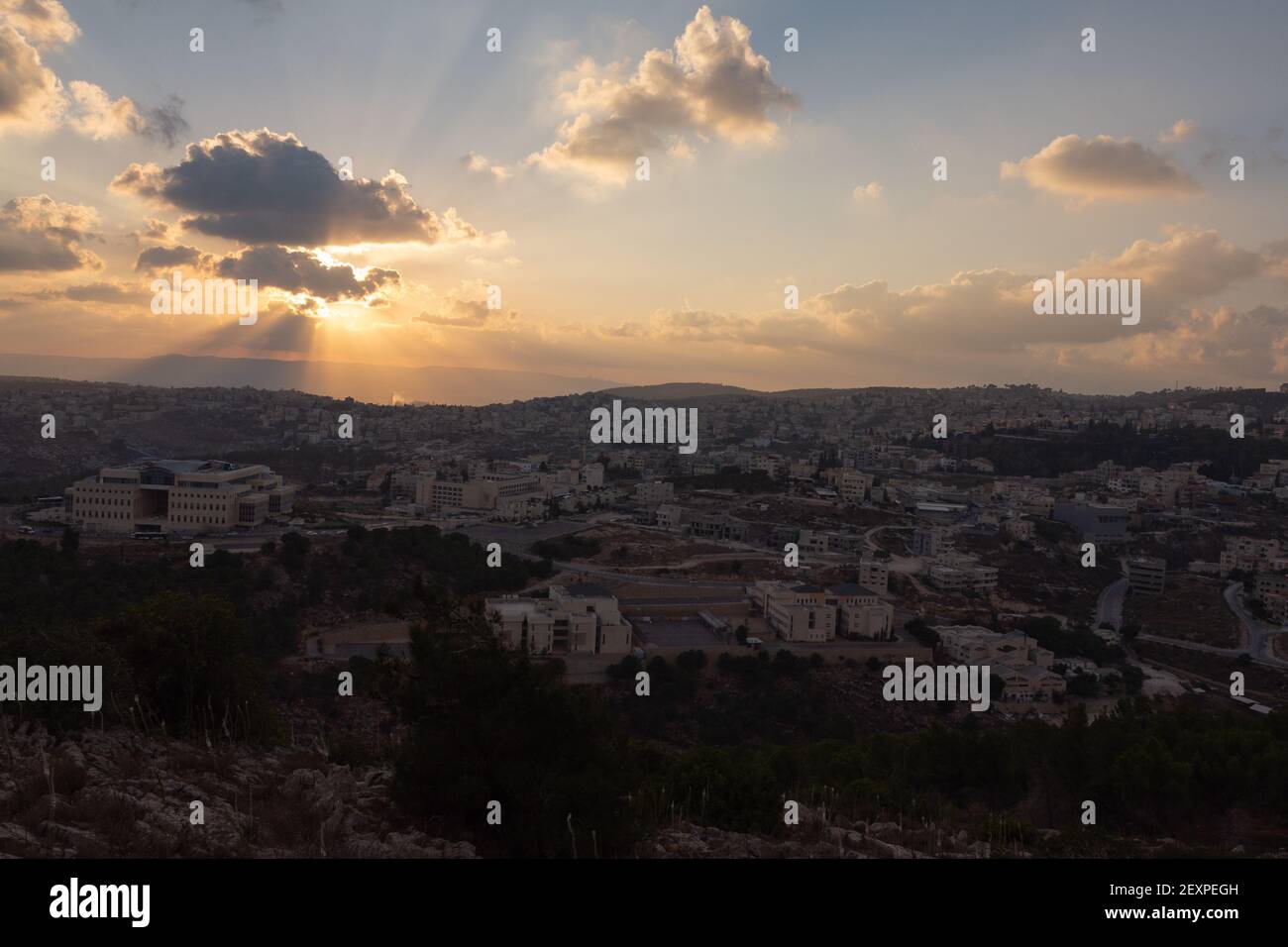 Landscape from the Jumping Mountain in Nazareth. Panoramic view. Sunset ...