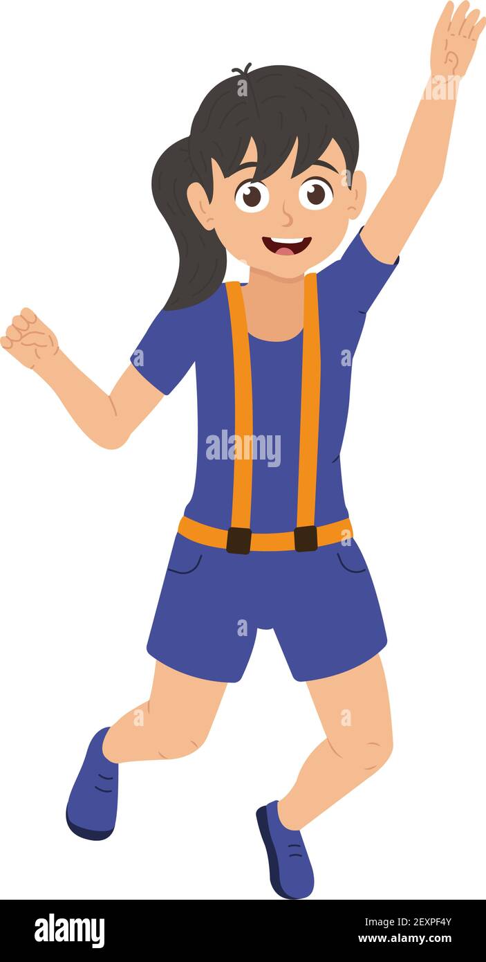 Happy girl jumping vector illustration isolated on white background ...