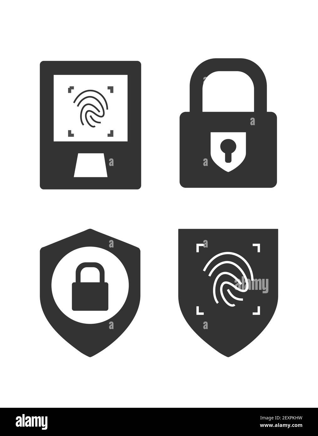 Digital security icon set. Biometric fingerprint scanner, padlock and ... Digital security icon set. Biometric fingerprint scanner, padlock and ...