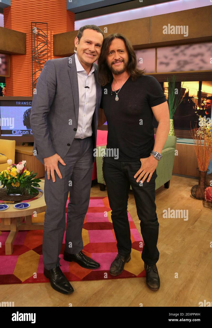 Alan Tacher and actor Clifton Collins Jr. are seen on the set of ...